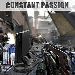 Puroma Vertical Stand Only for Xbox One X Cooling Fan with Controller Charger Charging Station Game Discs Storage and 3 USB Ports