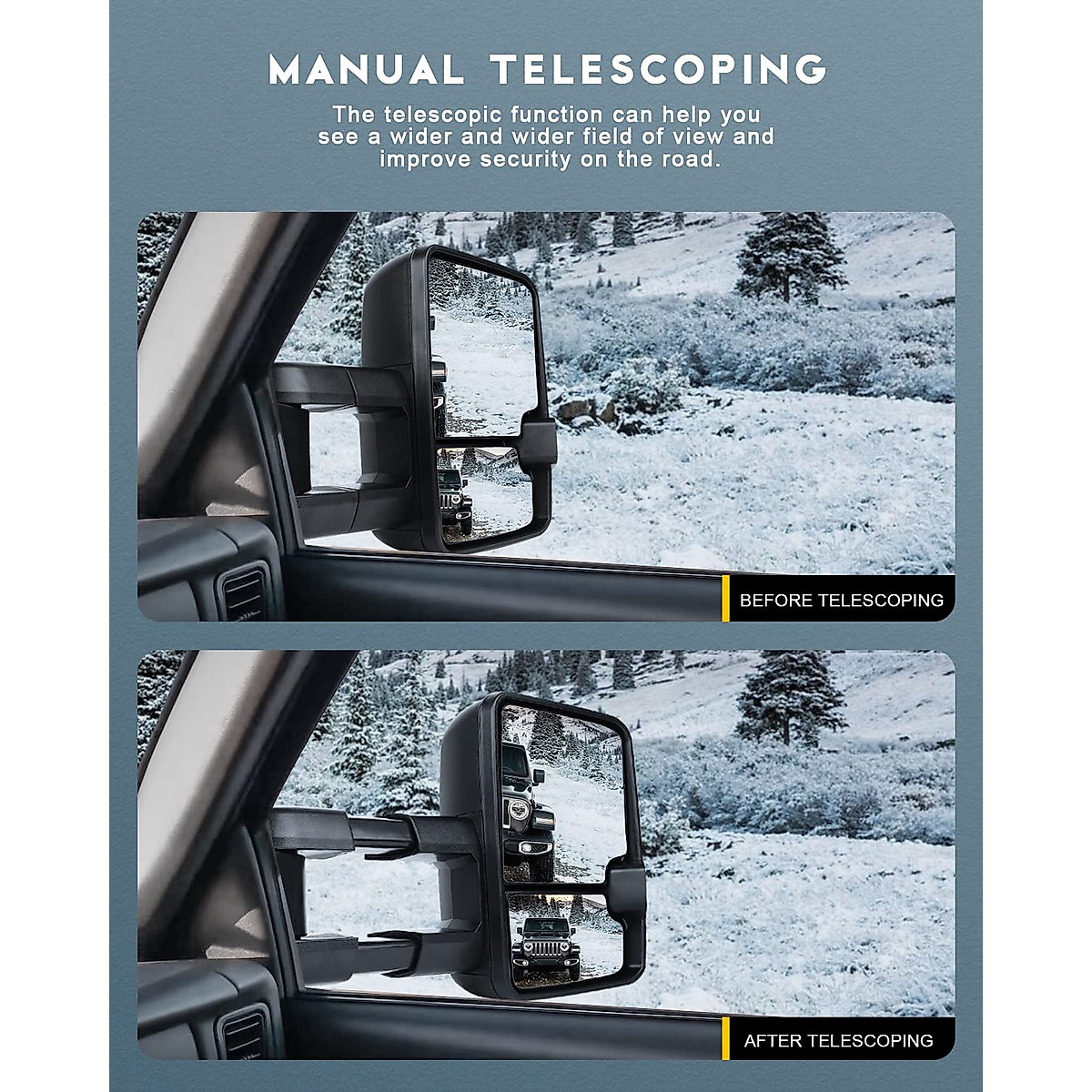 OCPTY Towing Mirrors with Power Heated Left Right Side Tow Mirrors Compatible with for Chevy for GMC 2007-2013 for Silverado/for Sierra with Black housing Smoked Turn Light