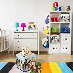 Fabric Storage Cubes Animal Cow Flower Collapsible Storage Bins, Storage Boxes for Organizing Storage Baskets with Handles for Shelves, Closet, Toy, Nursery (13x13x13 Inch)