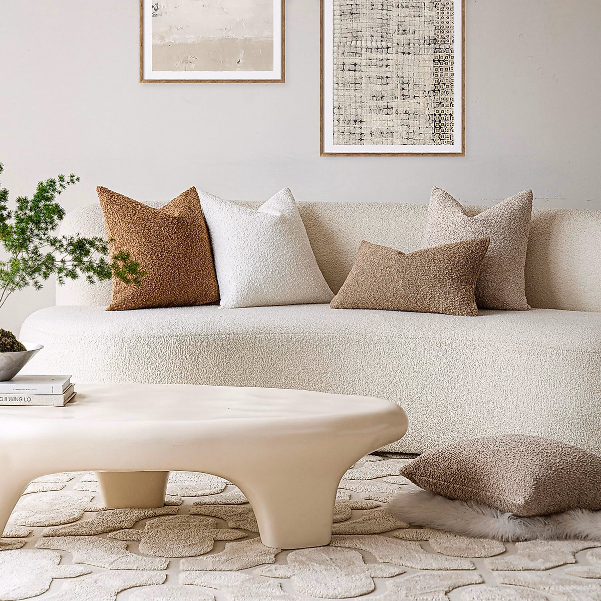 Foindtower Textured Boucle Throw Pillow Covers Accent Solid Pillow Cases Cozy Soft Decorative Couch Cushion Case for Chair Sofa Bedroom Living Room Home Decor, 18 x 18 Inch, 1PC, White