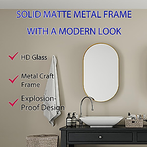 Yozma 20x34 Inch Oval Recessed Medicine Cabinet with Mirror, Metal Framed Bathroom Wall Mounted Cabinet Organizer with Mirror and Adjustable Shelves, Wall Mirror with Storage for Bathroom, Matte Gold