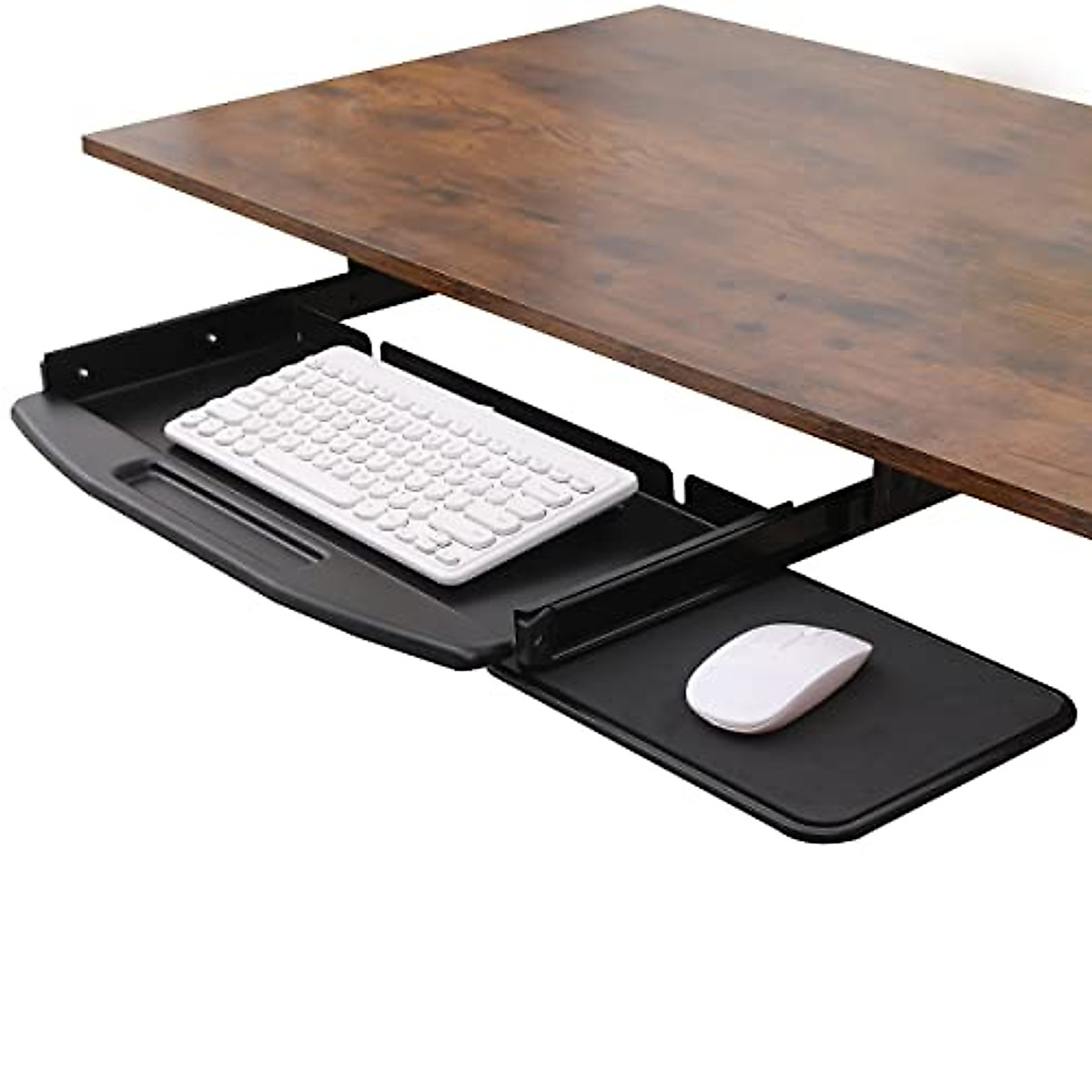 Oaskrac Keyboard Tray Under Desk, Keyboard Drawer Under Desk Slide with 360 Rotating Mouse Platform, Slide-Out Platform Computer Drawer for Typing, 20 inch, Black