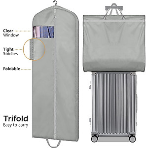 MISSLO 65" Long Garment Bags for Travel Dress Bags Wedding Dress Cover Waterproof Clothing Bags Storage Traveling Clothes Protector for Closet Wardrobe Bags 2 Packs for Gowns, Tuxedos, Coats, Gray