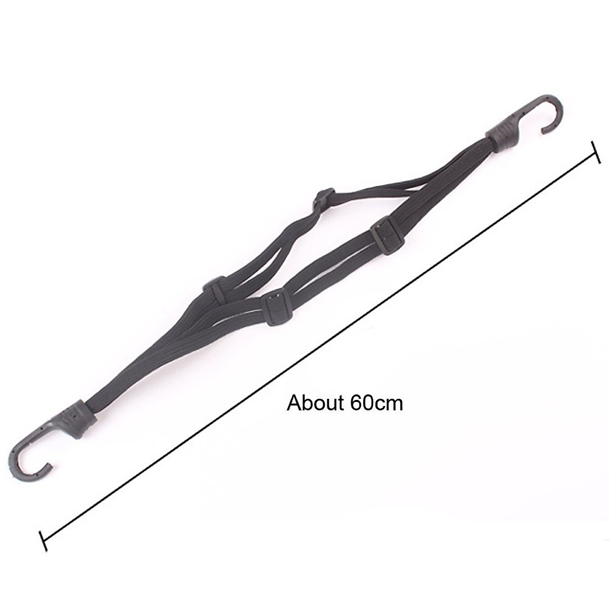 2 PCS Universal Motorcycle Helmet Luggage Rope 60cm Motorcycle Bungee Cord Bandage Retractable Elastic Strap with 2 Hooks, Black