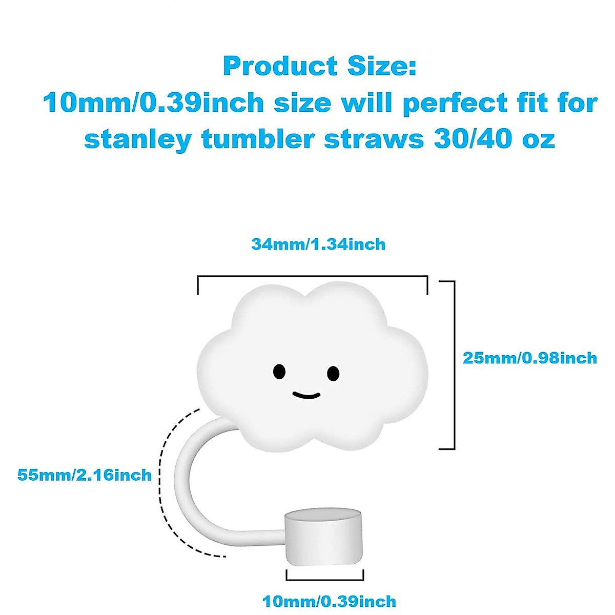 Rujowy Reusable Silicone Straw Cap for Stanley Cup Straw Stopper Protector, 10mm/0.4inch Cloud Straw Protective Cap (4 Pcs)