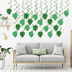 32 Pcs Palm Leaves Party Swirl Decorations Hanging Ceiling Green Decoration Swirls Luau Tropical Party for Hawaiian Baby Shower Birthday Supplies (Cute Style)