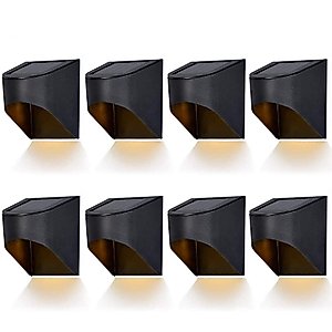 MAGGIFT 8 Pack Outdoor Metal Solar Deck Lights, LED Solar Fence Lights Decor for Steps Stairs Wall Walkway Garden Fences Pathway