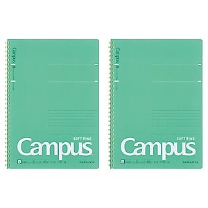 Kokuyo Campus Soft Ring Notebook, Semi-B5, B 6mm Dot Ruled, 34 Lines, 40 Sheets, Green, Set of 2, Japan Import (SU-S111BT-G)