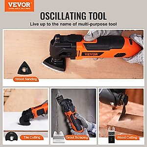 VEVOR Multitool Oscillating Tool Corded 2.5 Amp, Oscillating Saw Tool with LED Light, 6 Variable Speeds, 3.1° Oscillating Angle, 11000-22000 OPM, 16PCS Saw Accessories & BMC Case