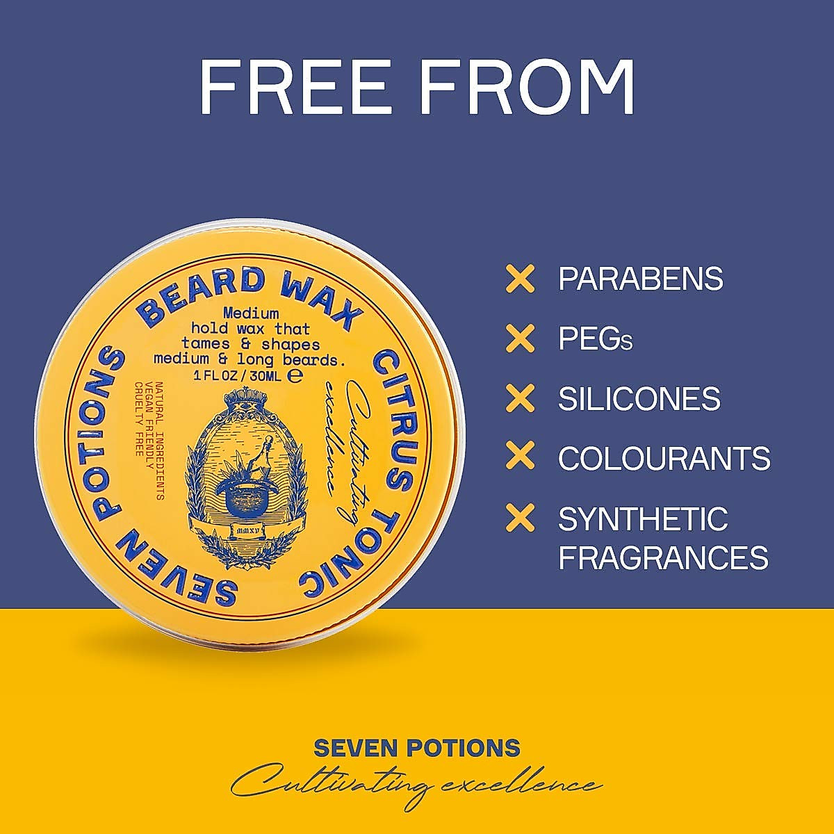 SEVEN POTIONS Natural Beard Styling Wax for Medium Hold - 1 oz, Shapes and Nourishes Without Stiffness (Woodland Harmony)