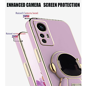 Compatible with Redmi Note 12s Case with Plating Creative Astronaut Cartoon Holder Pink, Xiaomi Redmi Note 12s Phone Case Silicone Shockproof Stand Soft TPU Protective Slim Cover (Purple)