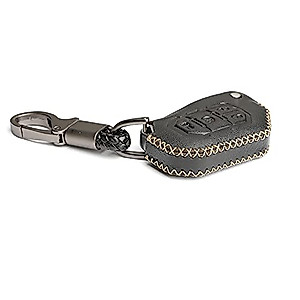 WFMJ Leather for 2018 2019 2020 2021 2022 2023 Jeep Wrangler JL Gladiator JT JLU Remote Flip 4 Buttons Key Fob Case Cover Chain (Black)