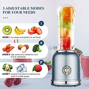 Smoothie Blender with 6 Sharp Blades, Personal Mini Blender for Shakes and Smoothies with 3 Adjustable Speeds, Blender for Kitchen with blending and grinding, BPA-free 2 Travel Cup
