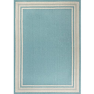 JONATHAN Y SMB201B-5 James Modern Border Stripe Indoor Outdoor Farmhouse Transitional Area Rug,High Traffic,Kitchen,Living Room,Backyard,Non Shedding,5 X 8,Aqua/Beige