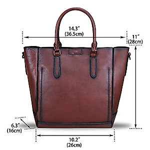 Genuine Leather Handbags for Women Vintage Handmade Tote Purse Cowhide Shoulder Bag Satchel Top-Handle Bags for Ladies (Coffee)