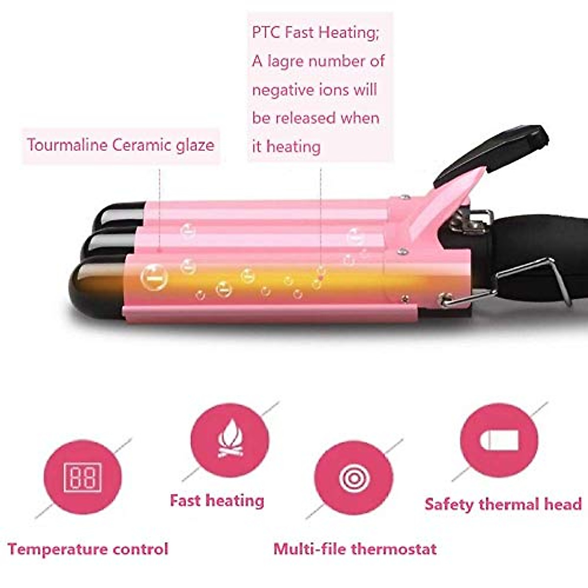 MODVICA 3 Jumbo Barrel Curling Iron Wand 32mm Hair Waver Temperature Adjustable Ceramic Big Waves Hair Crimper (1.25'')
