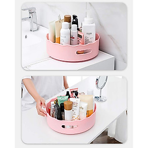 Goeielewe Lazy Susan Organizer Plastic Turntable Round Rotating Storage Organizer Tray with Handle for Kitchen Cabinets, Pantry, Countertops, Bathroom Vanity (Pink, Small: 9.5-Inch)