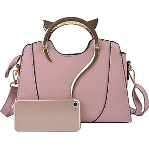 QZUnique Cat Purse for Women Cute Top Handle Shoulder Bag for Teens Girls Pu Leather Gothic Handbag Crossbody Bag