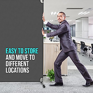 Steel-AID 60-inch Rolling Privacy Room Divider - Freestanding Office Wall Partition with Non See-Through Blackout Screen - Sturdy & Durable Iron Frame - Rolling Wheels - Black, White, Gray & Blue