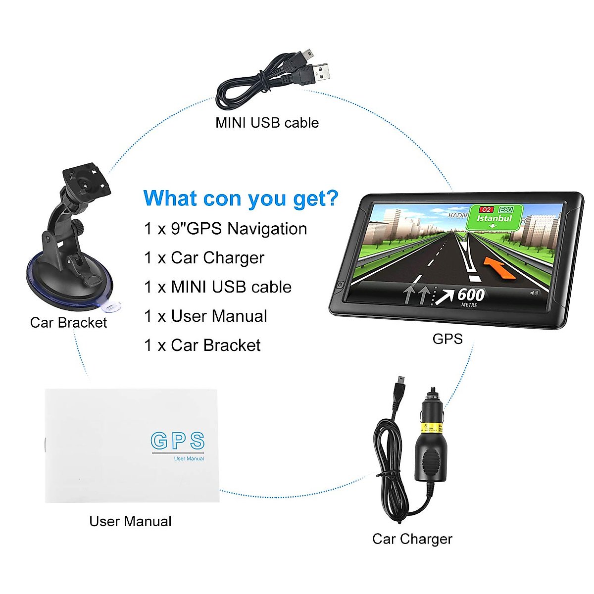 GPS Navigation for Car （9 Inch） Slimline Touch Screen Real Voice Direction ，USA Edition 2025 (Free Lifetime Updates) Turn-by-Turn Voice and Lane Guidance, Speed and Red Light Warning (American Brand)