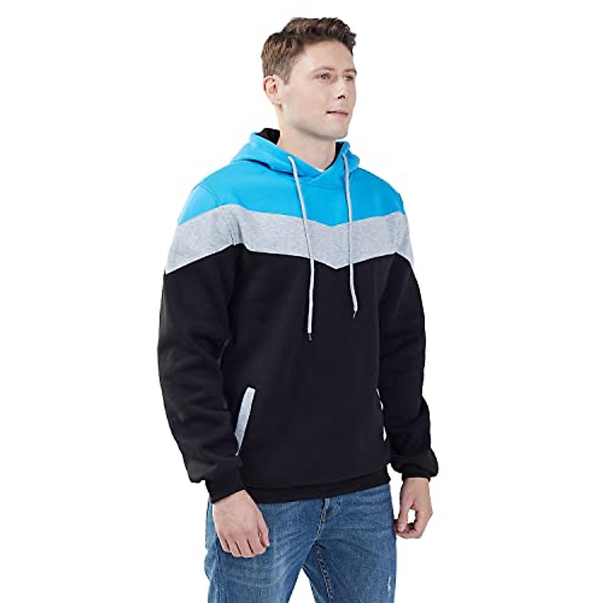 Mooncolour Men's Novelty Color Block Hoodies Cozy Sport Autumn Outwear Black/Grey/Blue M Black US Medium