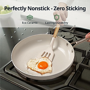 Larinest Nonstick Ceramic Cookware Set 7 pcs,Non Stick Pots and Pans Set,Non-toxic Kitchen Cooking Set,Dishwasher/Oven Safe,NO PFAS/PFOA,White