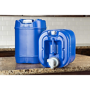 Emergency Water Storage 5 Gallon Water Tank - 20 Gallons (4 Tanks) - 5 Gallons Each w/Lids + Spigot & Water Treatment - Food Grade, Portable, Stackable, Easy Fill - Survival Supply Water Container