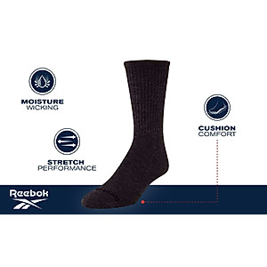 Reebok Men's Cushioned Comfort Athletic Performance High Crew Socks (5 Pack), Size 6-12.5, Lead Grey