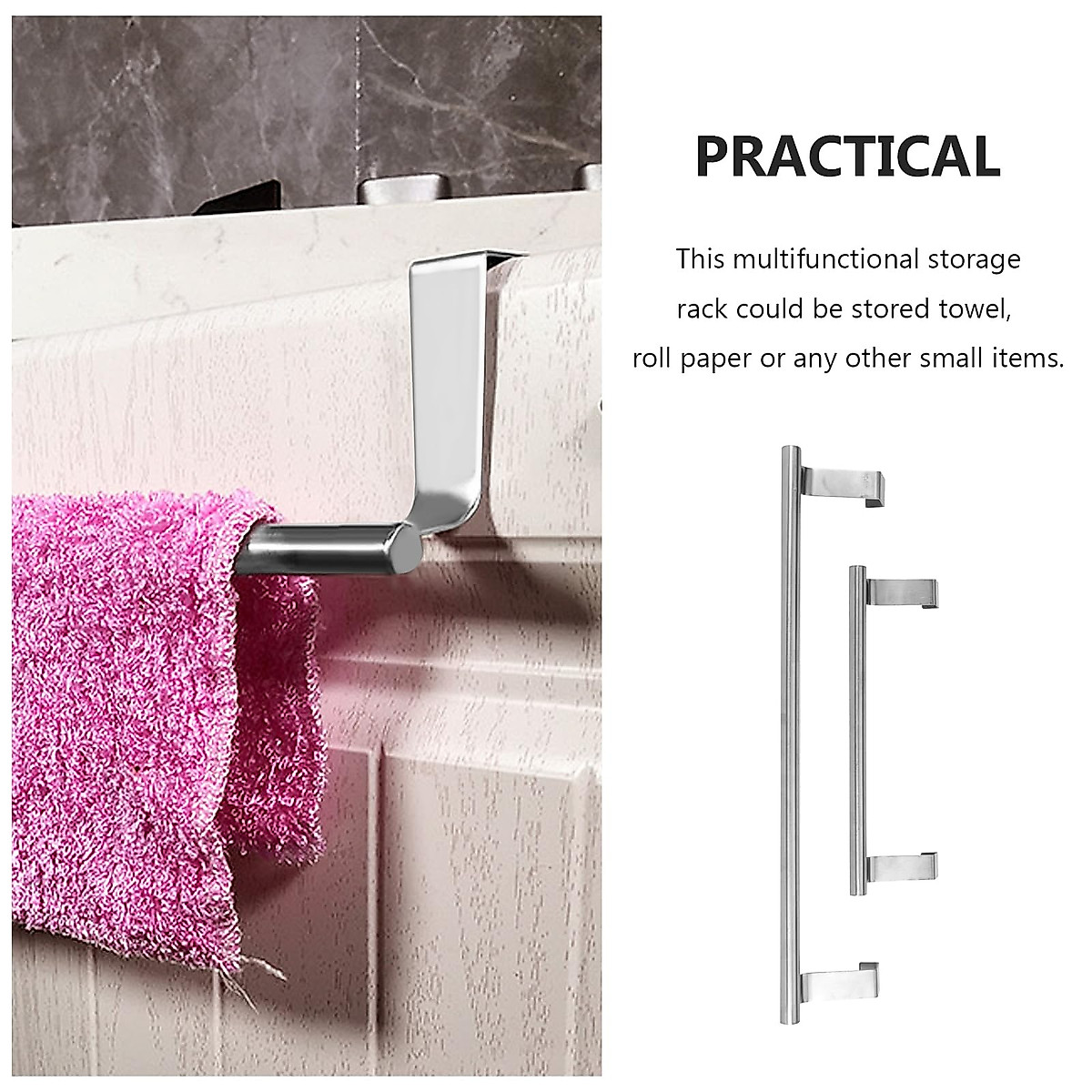 PRETYZOOM 2pcs Over Door Towel Rack, Metal Towel Bar Cabinet Towel Rack Hanging on Inside or Outside of Doors, No Drill Towel Rack for Kitchen Bathroom (2 Size)