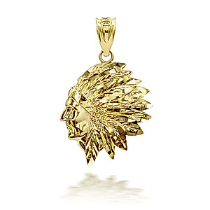 Certified 10k Yellow Gold Native American Chief Head Apache Pendant