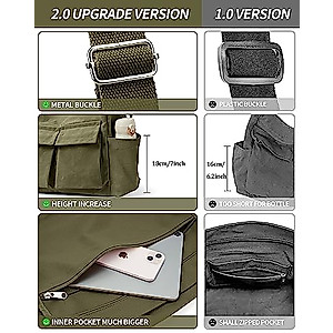 KALIDI Canvas Tote Bag, Messenger Bag with Pockets, Large Crossbody Bag for Women or Men, Casual Canvas Shoulder Bag for College Work Travel Daily, Army Green