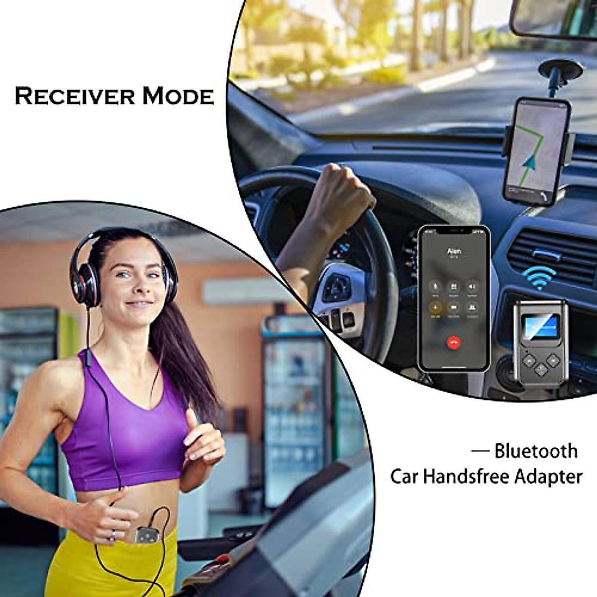Bluetooth Transmitter with LCD Screen, 2-in-1 Bluetooth Audio Transmitter and Receiver Adapter with Built-in Battery, Wireless Audio Receiver with Mic for Handsfree, aptx Low Latency