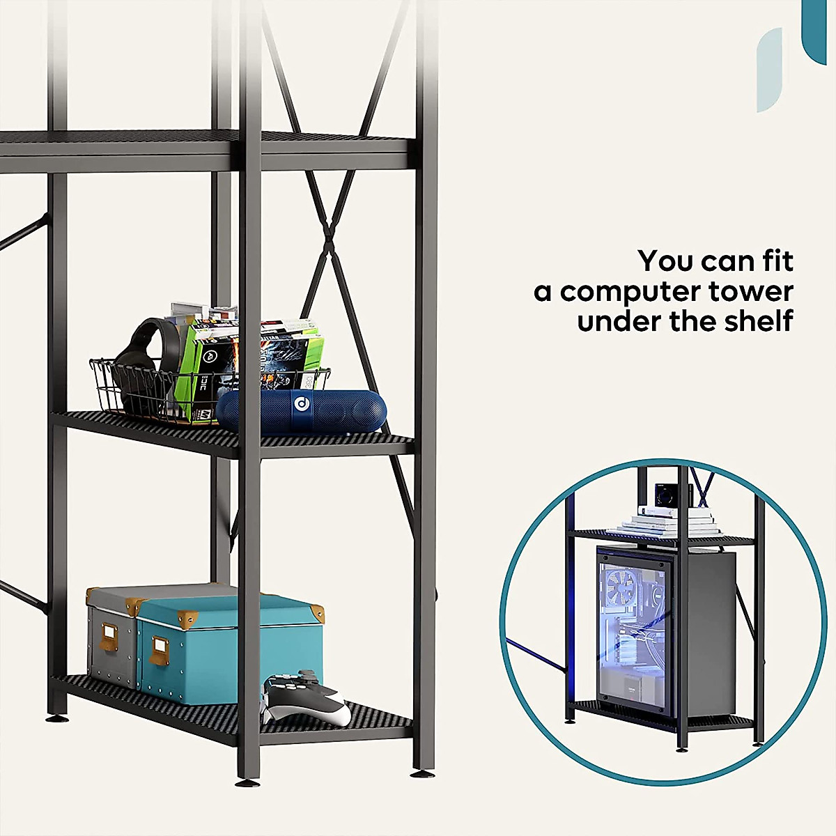 Bestier Computer Desk with Shelves - 47 Inch Small Space Home Office Desks with Bookshelf for Study Writing and Work - Plenty Leg Room and Easy Assemble,Black Carbon Fiber