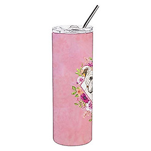 Caroline's Treasures CK4240TBL20 English Bulldog Pink Flowers Double Walled Stainless Steel 20 oz Skinny Tumbler, 20 oz, multicolor