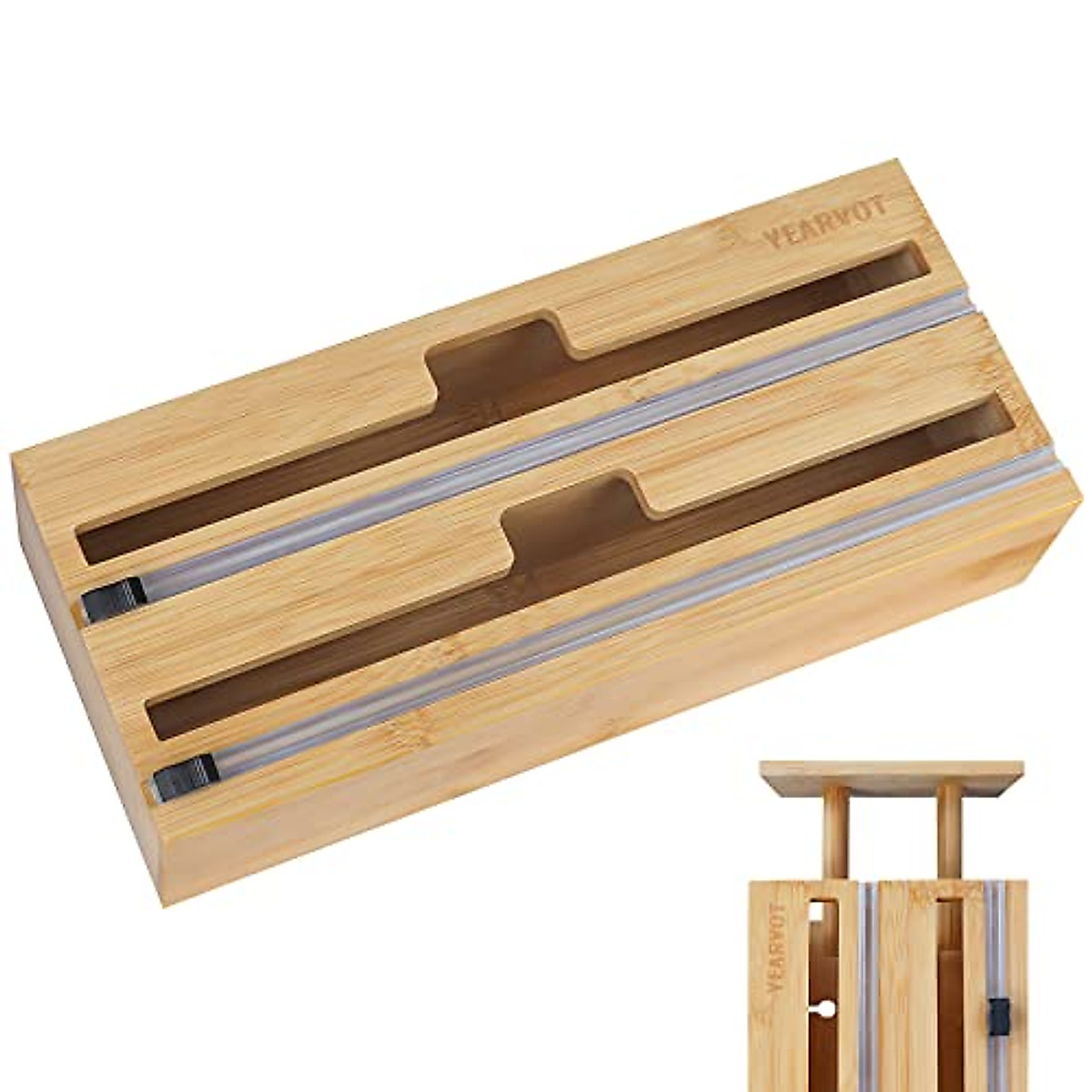 2 in 1 Foil and Plastic Wrap Organizer with Cutter,【Upgraded version】Aluminum Foil Dispenser with Cutter for Organization and Storage, Wrap Dispenser for Kitchen Drawer(Horizontal or Wall Mounted)