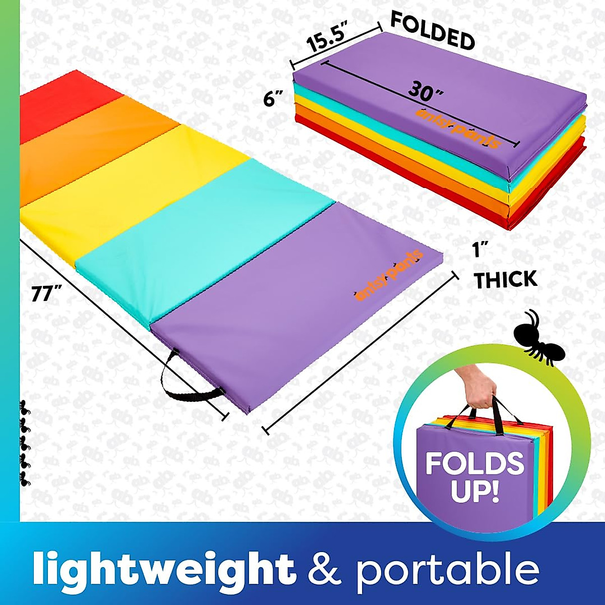 Flybar Tumbling Mat – Gymnastics Mat, Easy to Clean Gym Mat, Sturdy, Foldable Tumbling Mat for Kids, Padded, Lightweight, Portable, Carrying Handle, Gymnastics Equipment for Activity Play, Original