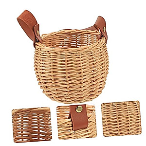 Abaodam 5pcs Wicker Hand Basket Small Picnic Basket Small Fall Basket Food Serving Basket Cake Display Baskets Woven Snacks Bowl Tiny Food Baskets Biscuit Gift Basket Leather Child
