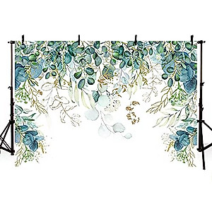 ABLIN 7x5ft Greenery Backdrop for Birthday Party Baby Shower Decorations for Boy Gold and Green Eucalyptus Leaves Gender Reveal Photo Background Photography Shoot Props