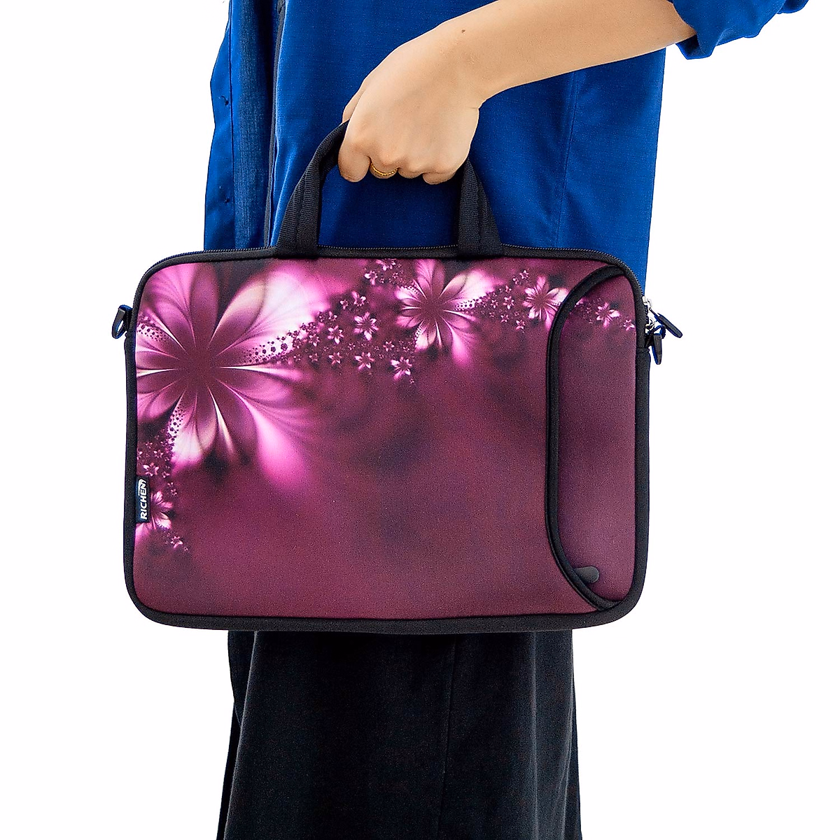 RICHEN 17 inch Laptop Shoulder Bag Carrying Case Computer PC Cover Pouch with Handle Fits 15.6/16/17/17.3/17.4 inch Laptop Notebook (16-17.3 inch, Flowers)