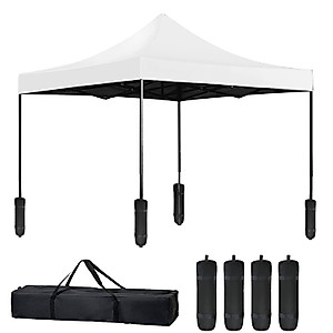 10x10 Pop Up Canopy,Outdoor Canopy Tent Camping Sun Shelter-Series Folding Party Tent with 1 Carrying Bag,4 Weight Bags,White