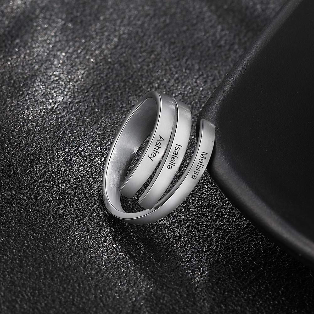 Ashleymade Personalized Adjustable Name Rings Free Engraved BFF Rings for Women Spiral rings Gift for Friend (3 names)