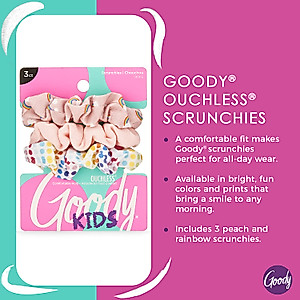 Goody Ouchless Hair Scrunchie - 3 Count, Rainbow & Peach - Secure Styling Accessories for All Hair Types - Pain-Free and Easy to Use