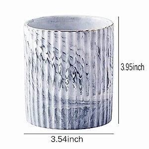 YOSCO Ceramic Vertical Stripes Pen Holder for Desk Cute Pencil Holder Cup Pot Desk Organizer Makeup Brush Holder (Gray)