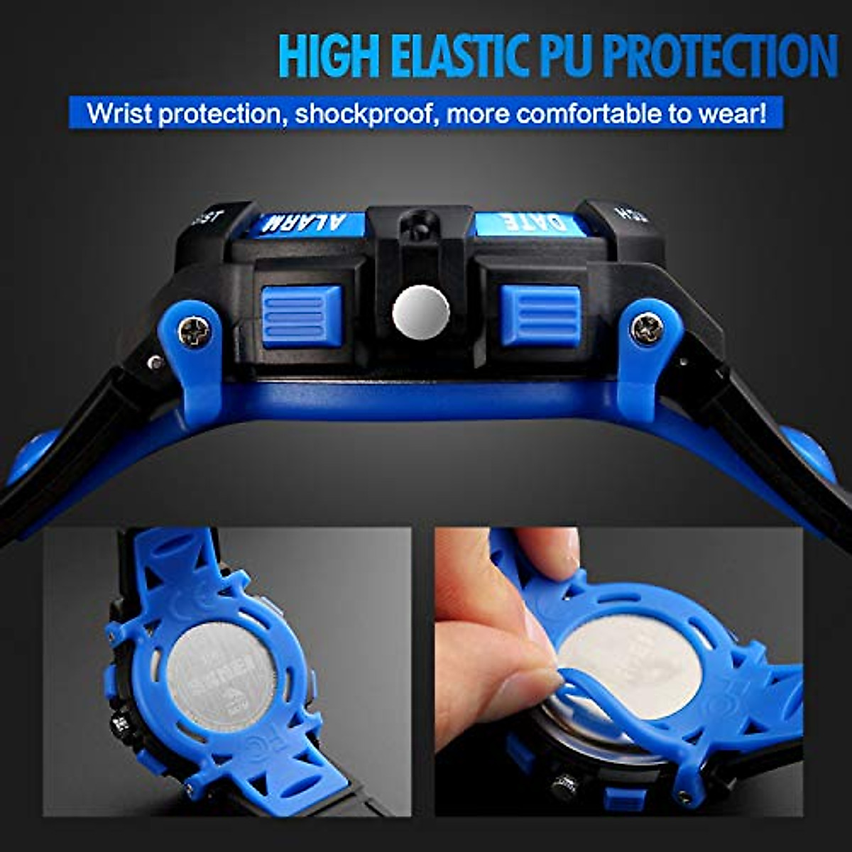 Dayllon Boys Digital Watch Outdoor Sports 50M Waterproof Electronic Watches Alarm Clock 12/24 H Stopwatch Calendar Wristwatch - Black Blue