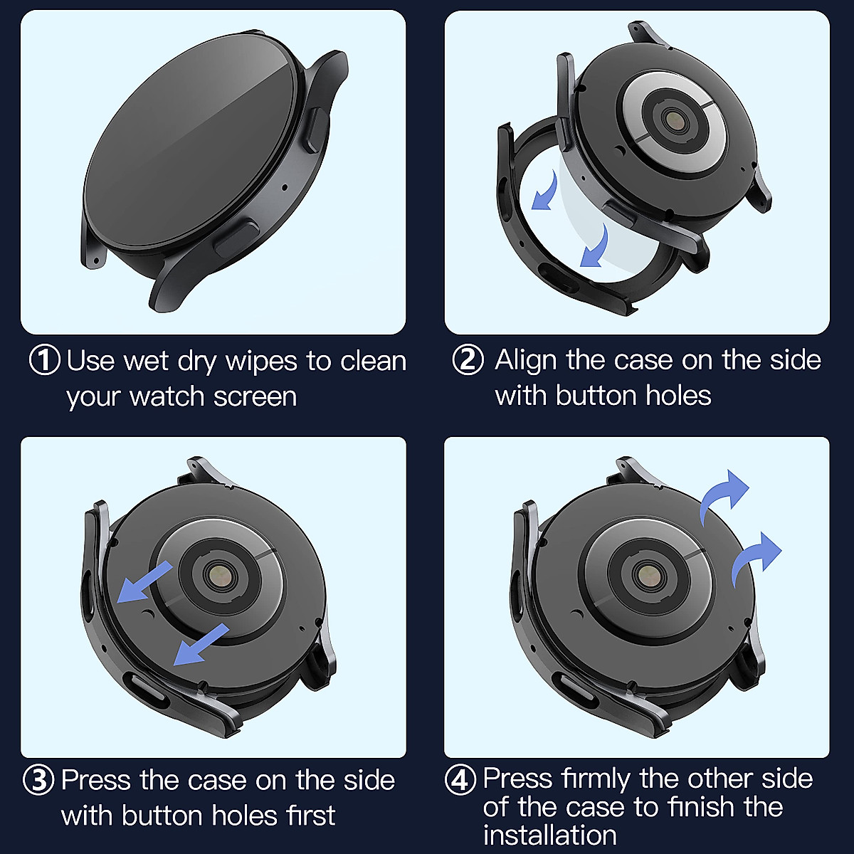 Misxi 2-Pack Hard PC Case with Screen Protector for Samsung Galaxy Watch 5 Galaxy Watch 4 44mm, Ultra-Thin Scratch Resistant Cover with Tempered Glass, Black