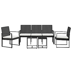 Makastle 5-Piece Patio Bistro Set with Coffee Table & Wicker Armrests, Small Patio Conversation Set, All Weather PE Rattan Chairs Backyard Garden Furniture