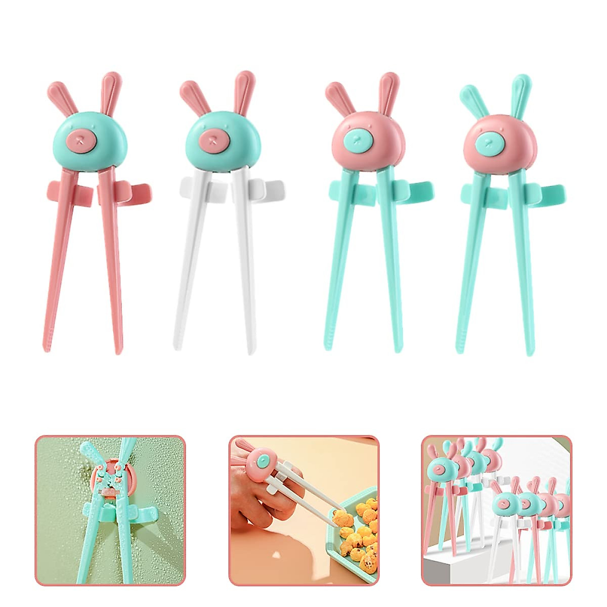 8 pcs Lovely Reusable Plastic Sleeves Learning Snack Chopsticks, Auxiliary Rabbit Conters Cartoon Gifts Gamers Snacks Random Tongs Gamer Clips Slip Phones Clips, Eating