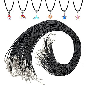 Necklace Cord, Paxcoo 50Pcs Black Necklace String Rope with Clasp, 24 Inch Black Waxed Cotton Cord Necklace Bulk for Charms Pendants, Bracelets, Necklaces, Jewelry Making Supplies and Beading Supplies