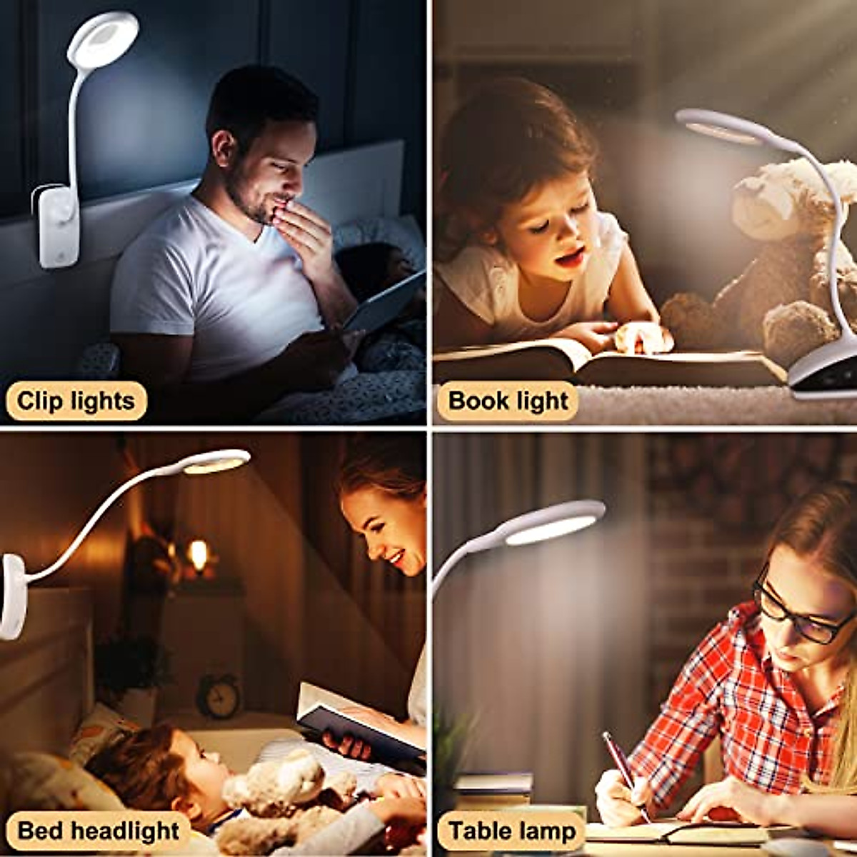 Anpro Clip on Light Reading Light,28 LED USB Desk Lamp USB Rechargeable with 3 Light Modes,Stepless Dimming,360°Flexible Adjusting Hose,Touch Control Desk Light [Energy Class A++] for Bedroom, Office