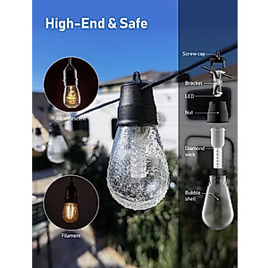 Outdoor String Lights with Dimmer - 100Ft Led Patio Lights App Control Commercial Grade Waterproof Outside Light with Timer 3 Modes 50 S14 Edison Vintage Shatterproof Bulbs for Bistro Garden Backyard